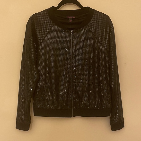 Material Girl | Jackets & Coats | Material Girl Black Sequin Bomber ...